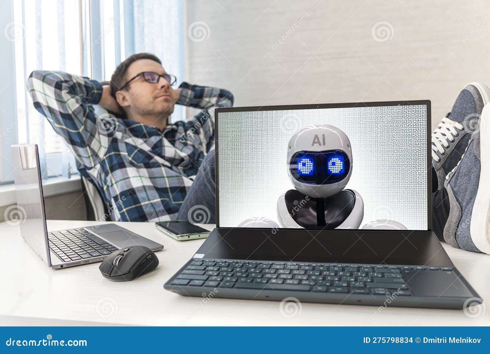 Replacing a Person with Artificial Intelligence. Programmer is Resting, the Neural Network is ...