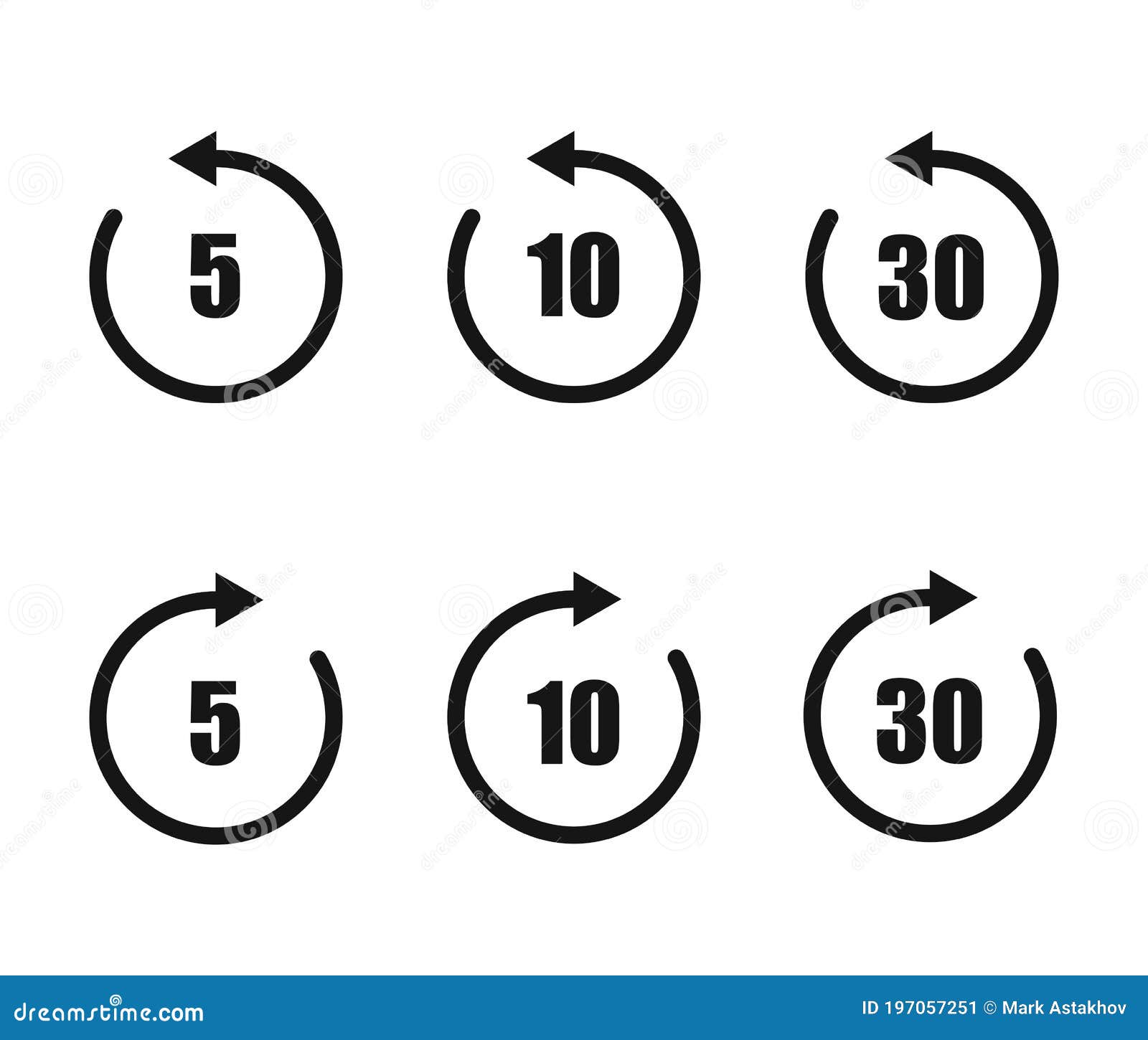 Replay Vector Icon Set, 5, 10, 30 Second Symbol Stock Vector ...