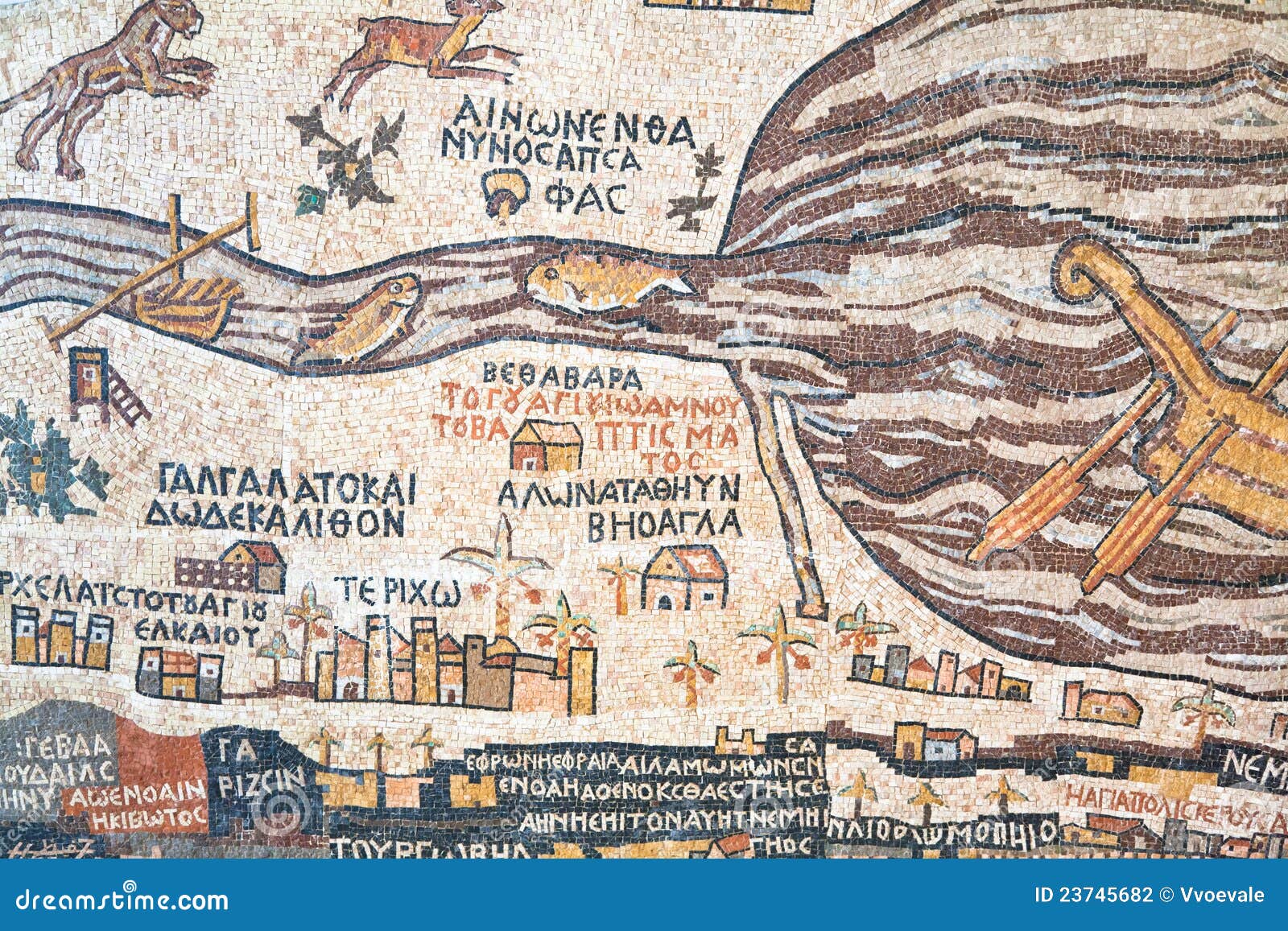 Replica of Antique Madaba Map of Holy Land Stock Photo - Image of ...