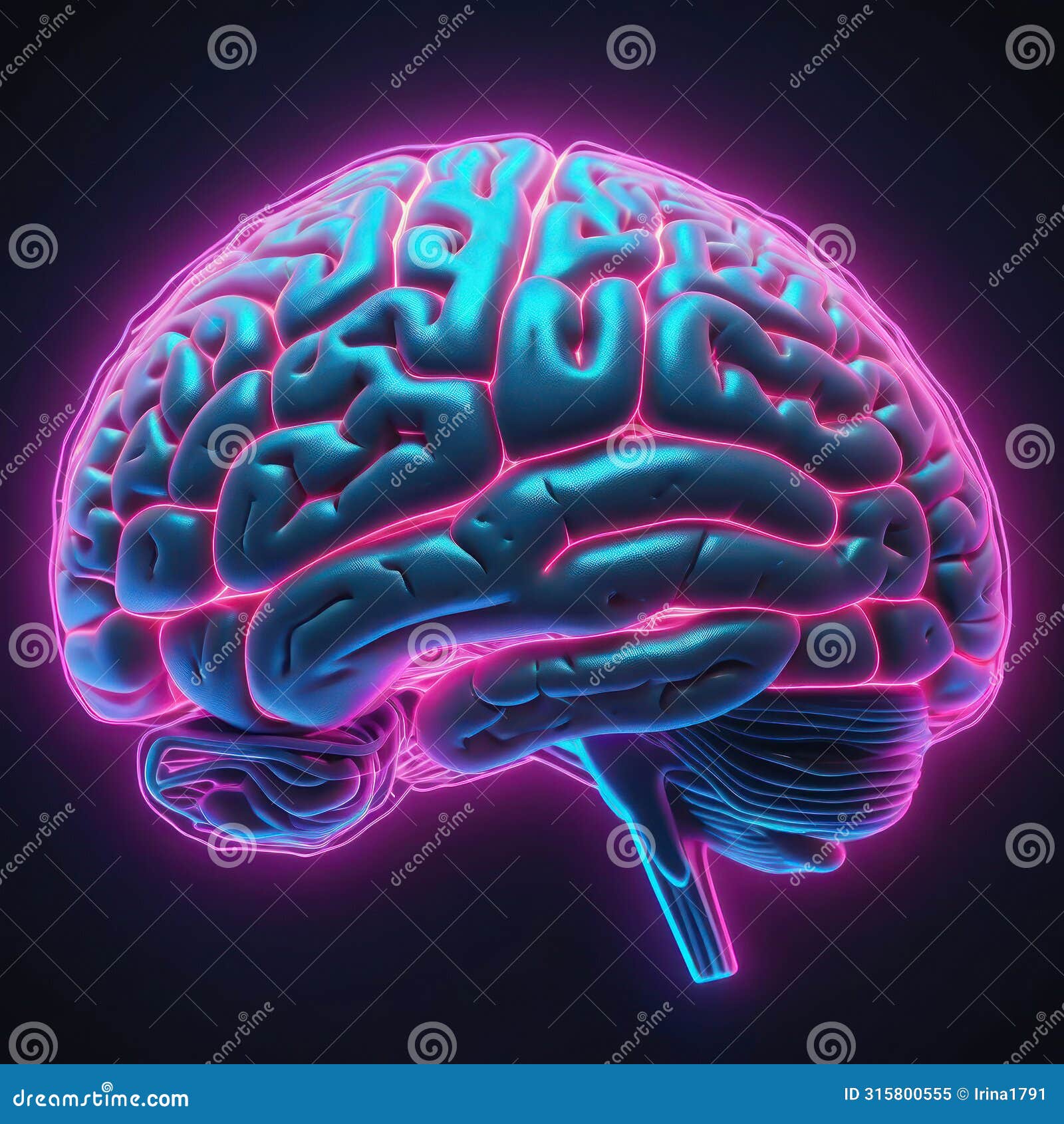 A Replica of a Human Brain in Neon Light. Conceptual Image Stock ...
