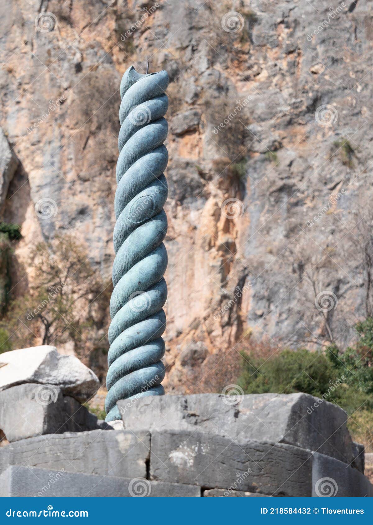 Replica of Serpent Column at Delphi, Greece Stock Photo - Image of ...