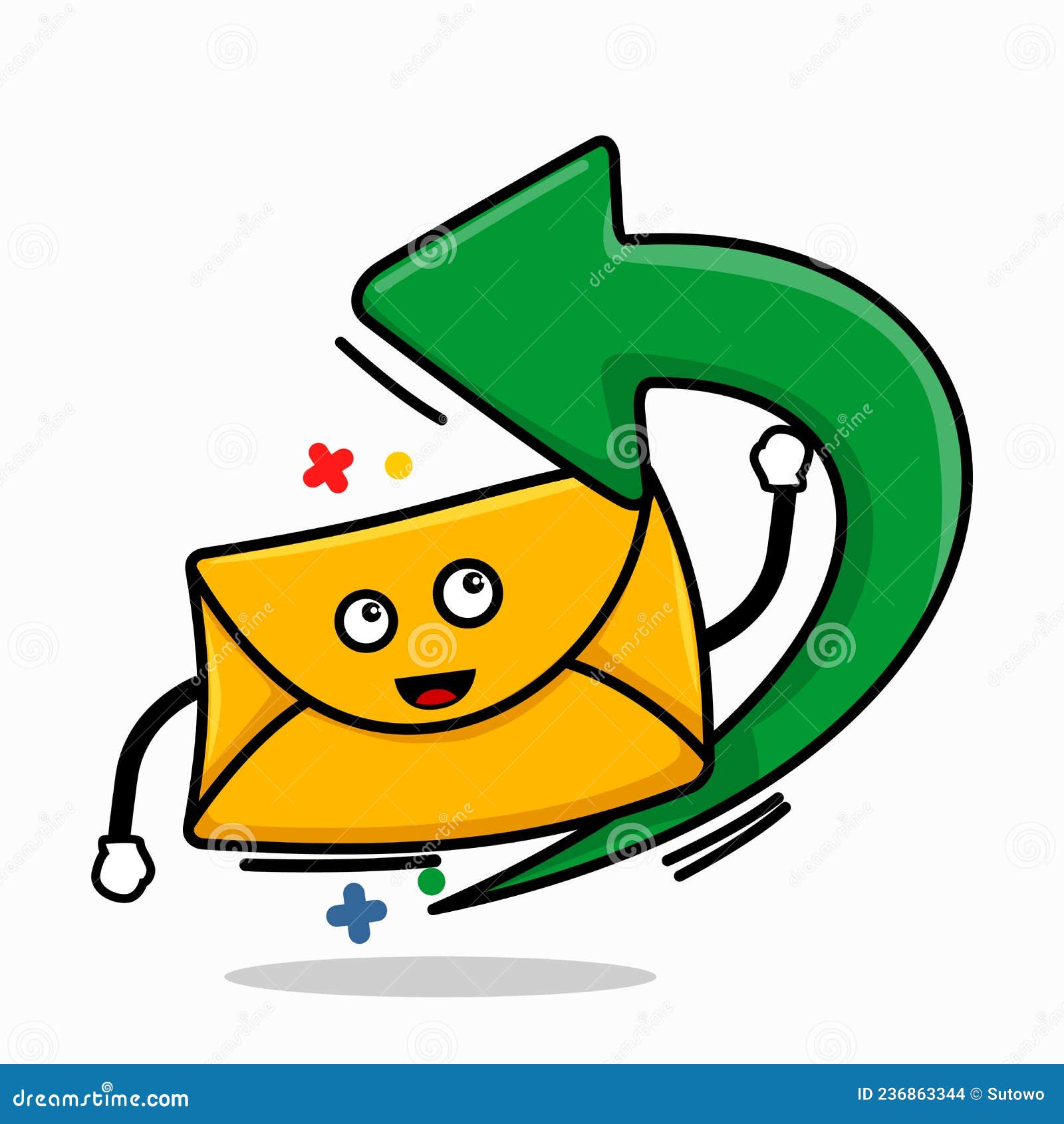 Reply Email Concept. Isolated Cute Mail Cartoon Face with Reply Arrow ...