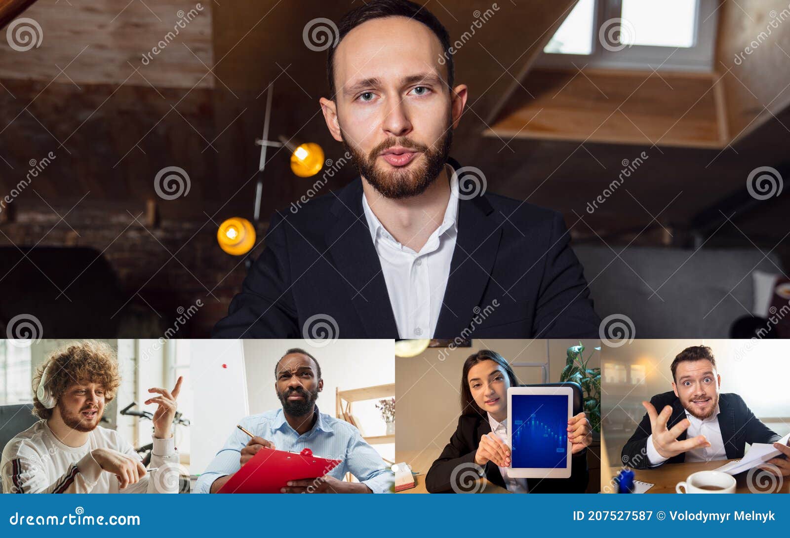 Headshot Screen Application View Of Diverse Employees Have Work Web ...