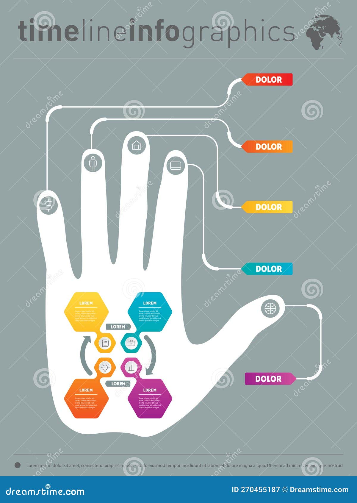 Report with Human Hand and Icons Set. Vector Infographic of Technology ...