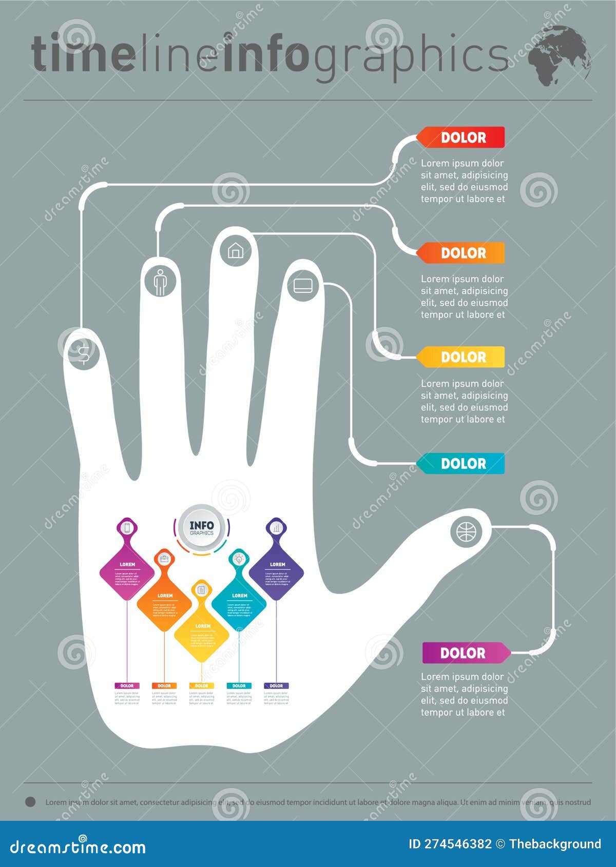 Report with Human Hand and Icons Set. Vector Infographic of Technology ...