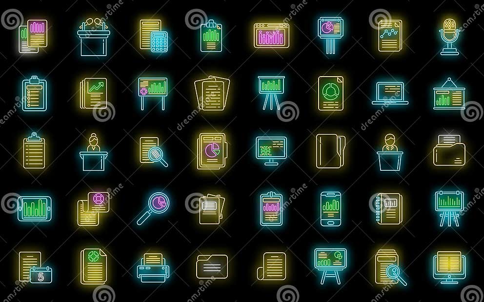 Report Icons Set Vector Neon Stock Vector - Illustration of isolated ...
