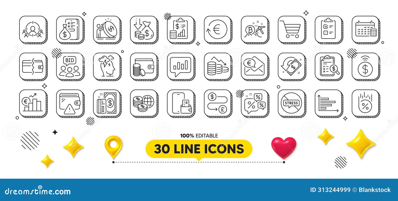 Report, Payment Method and Payment Line Icons Pack. for Web App. 3d ...