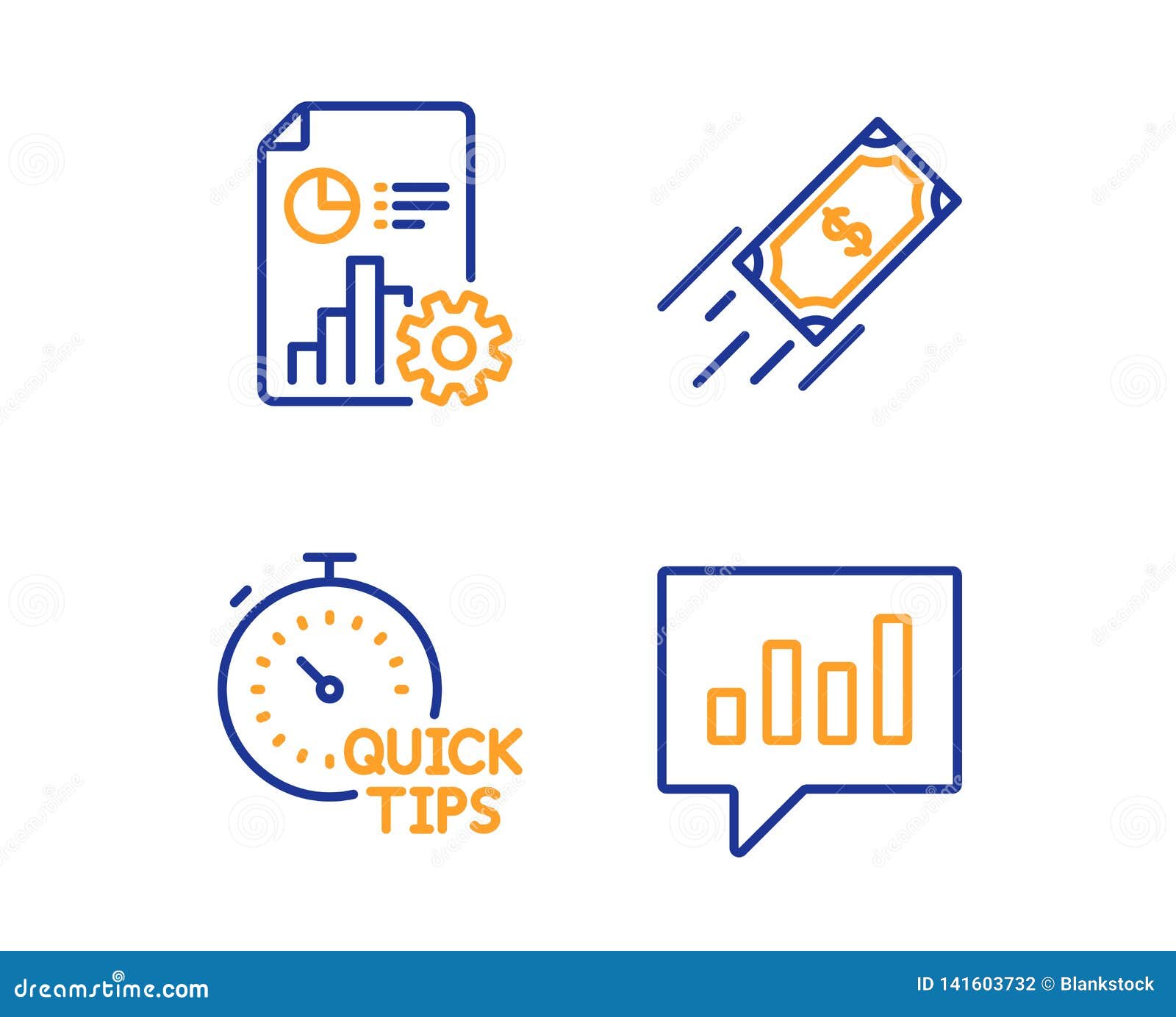 Report, Quick Tips and Fast Payment Icons Set. Analytical Chat Sign ...