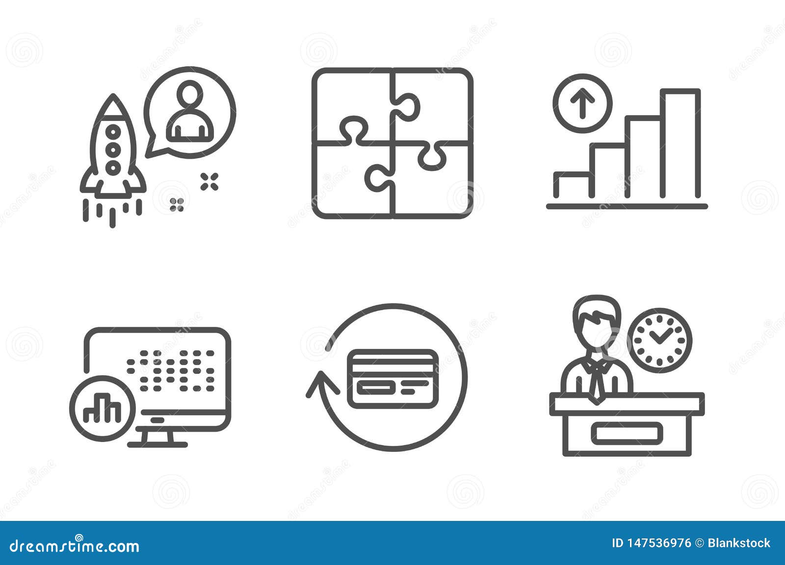 Report Statistics, Graph Chart and Refund Commission Icons Set. Startup ...