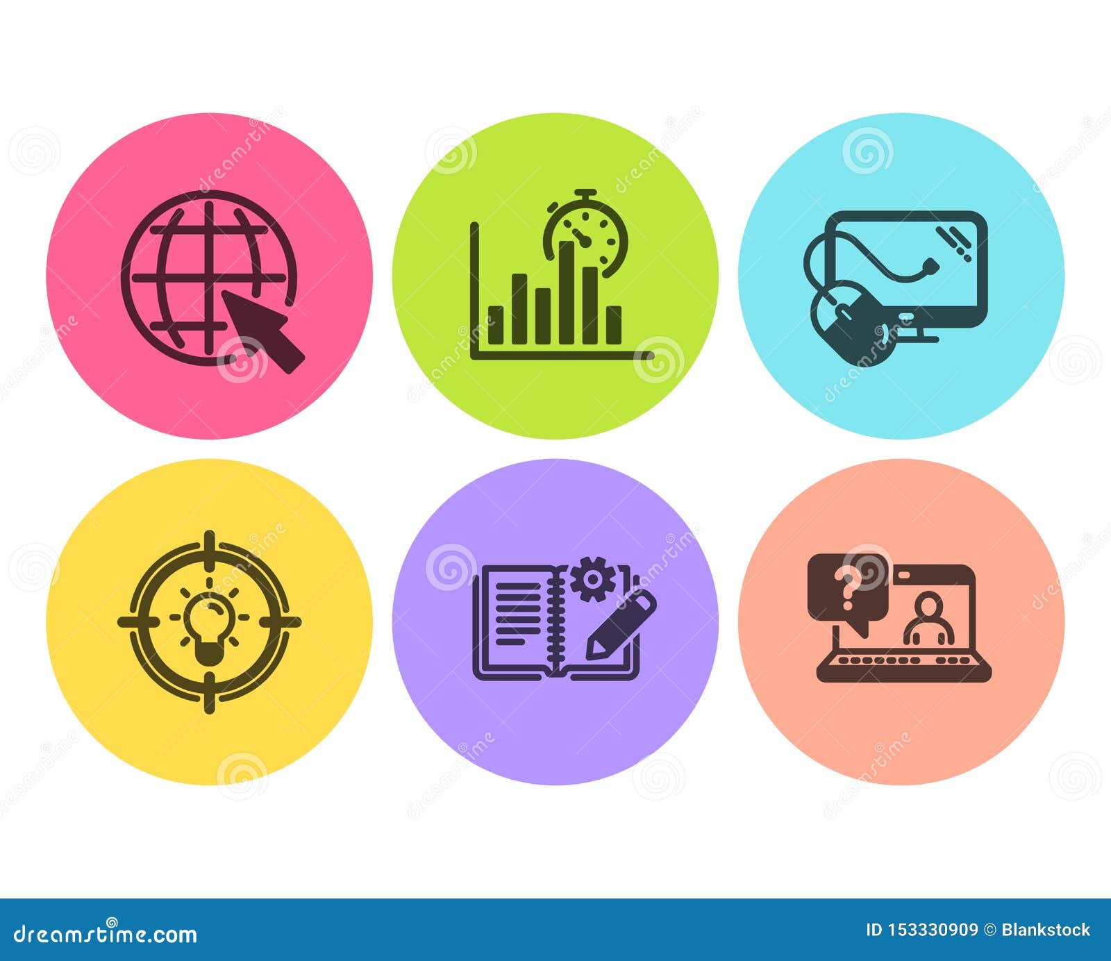 Report Timer, Idea and Computer Mouse Icons Set. Engineering Documentation, Internet and Faq ...