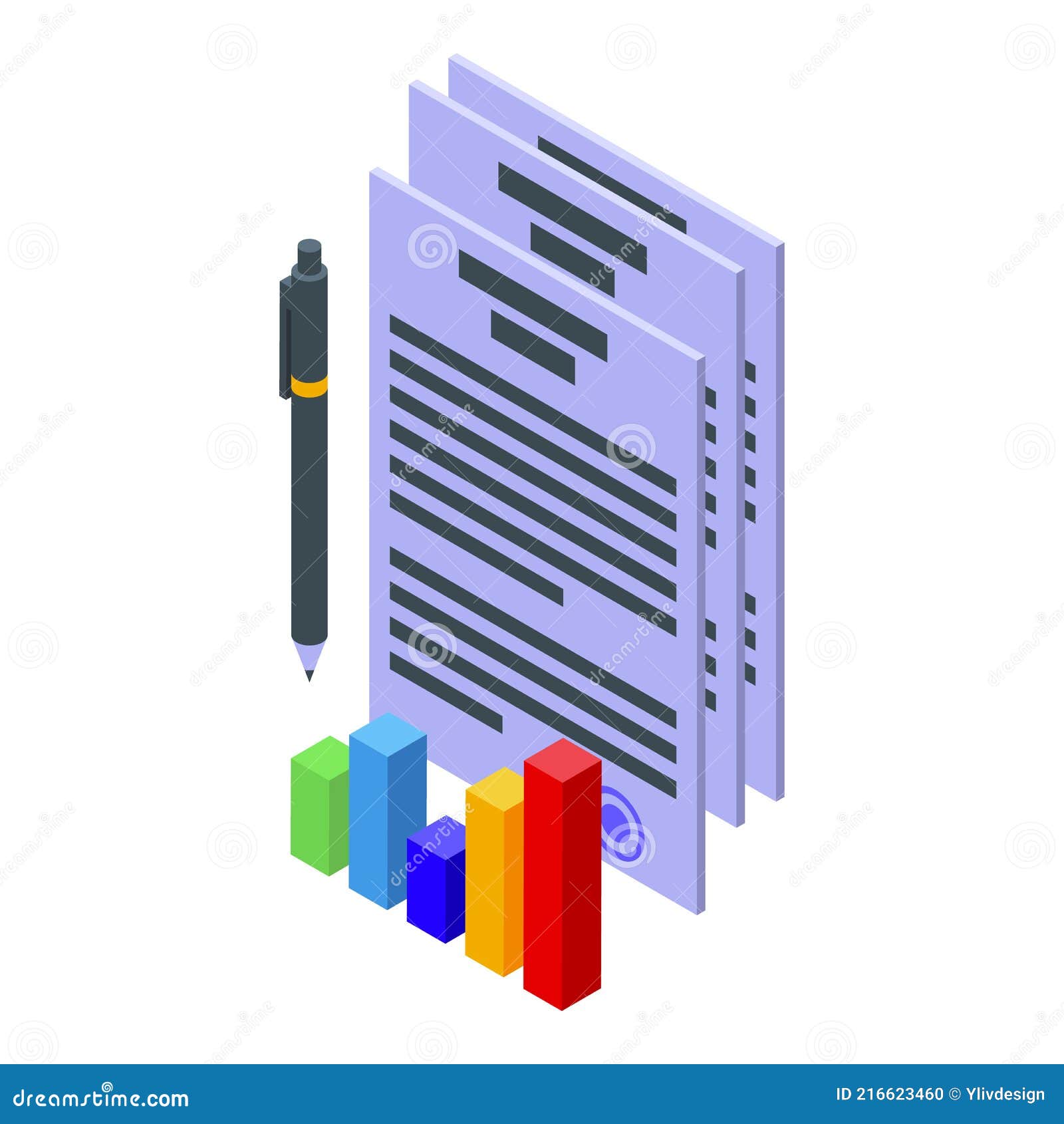 Report Work Icon, Isometric Style Stock Vector - Illustration of graph ...