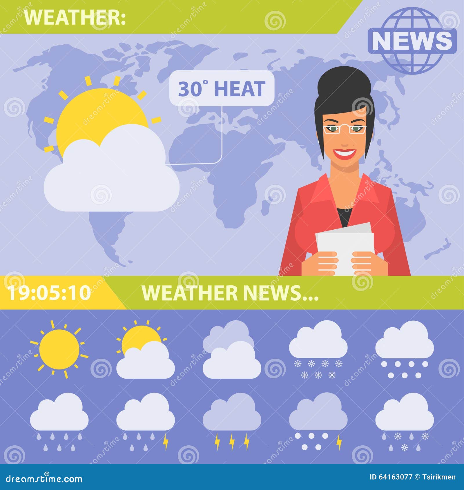 News Weather Meteorology Service Vector Illustration, Cartoon Flat ...