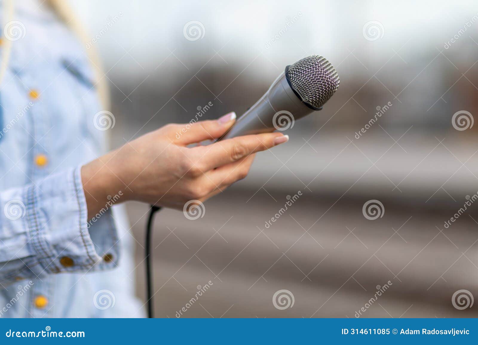 Reporter on the Spot, Holding Microphone in Hand Stock Image - Image of ...
