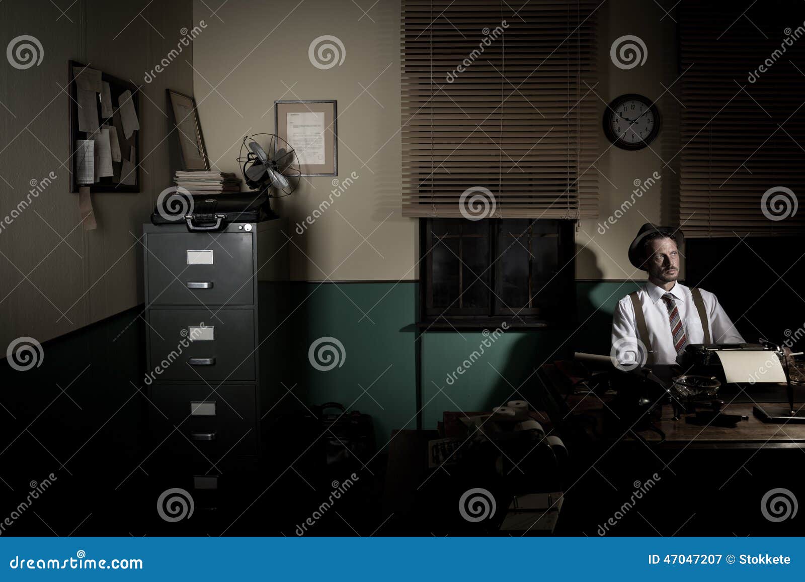 Reporter Working Late at Night Stock Image - Image of serious, office ...