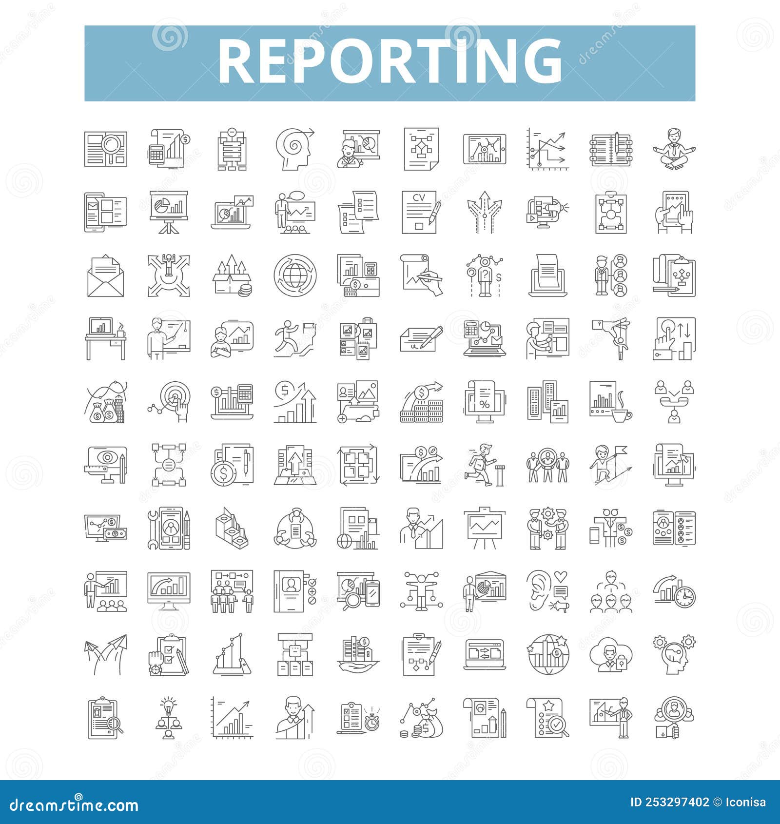 Reporting Icons, Line Symbols, Web Signs, Vector Set, Isolated ...