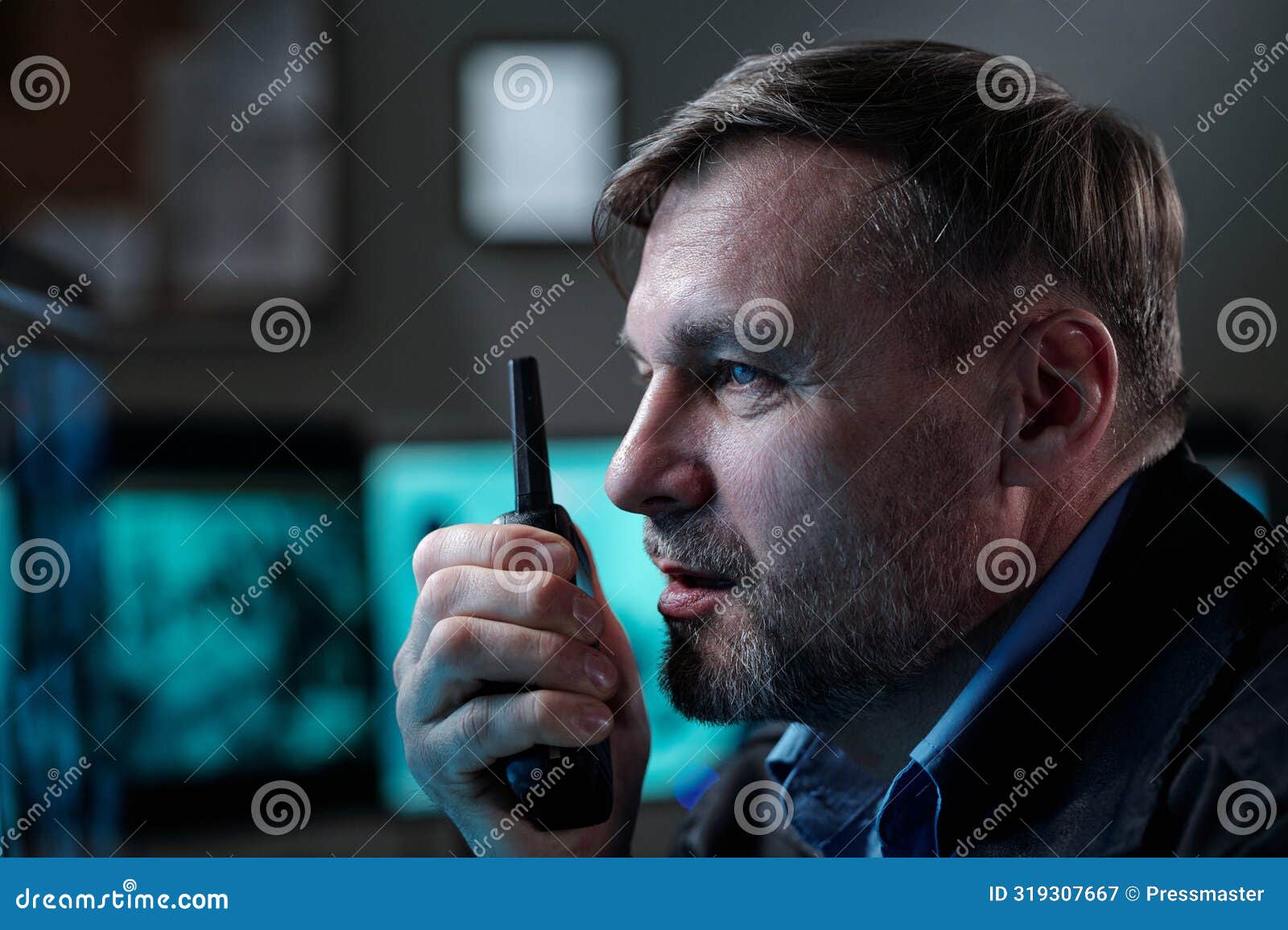 Reporting Situation on Walkie-talkie Stock Image - Image of night ...