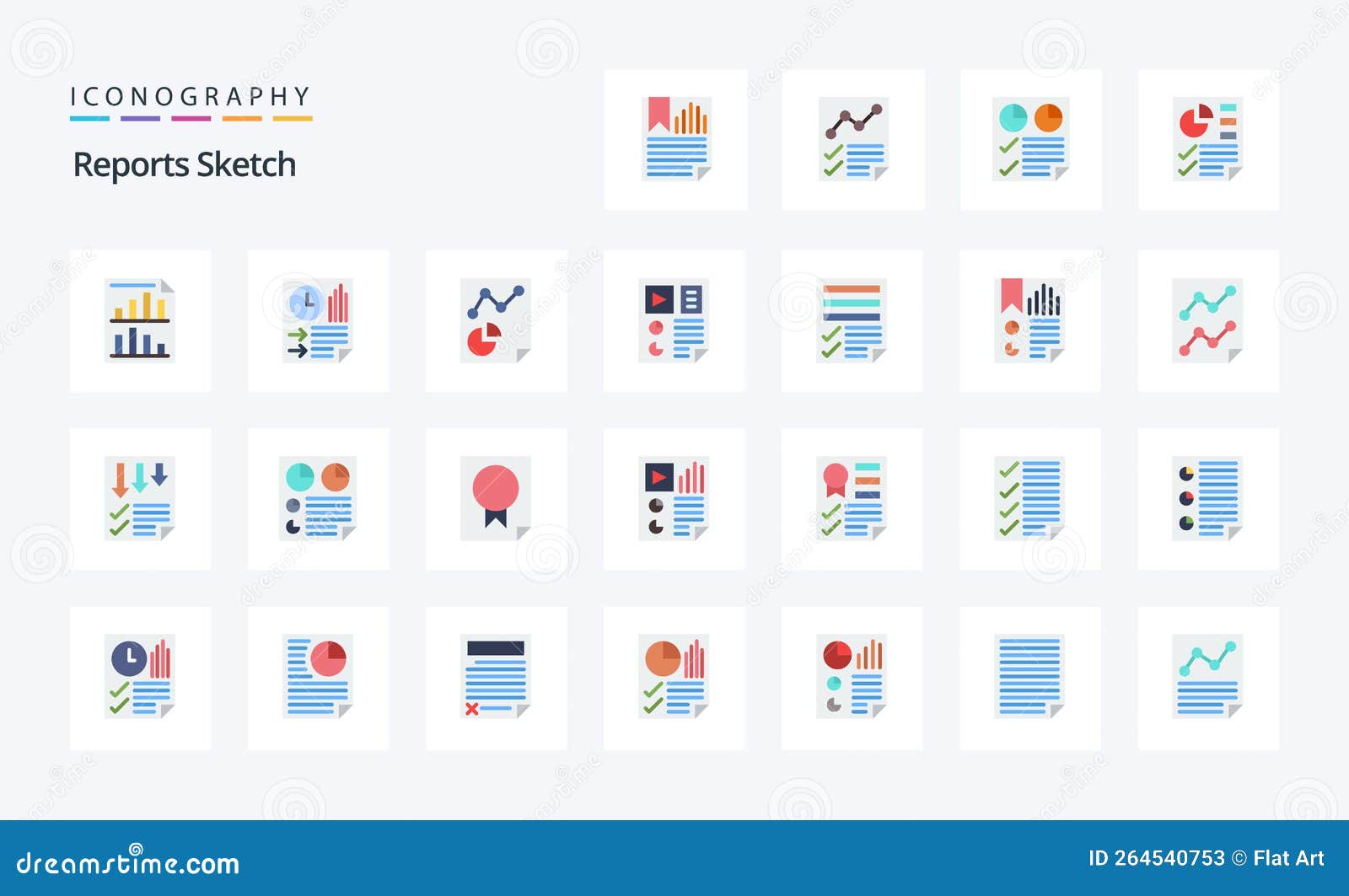 25 Reports Sketch Flat Color Icon Pack Stock Vector - Illustration of ...