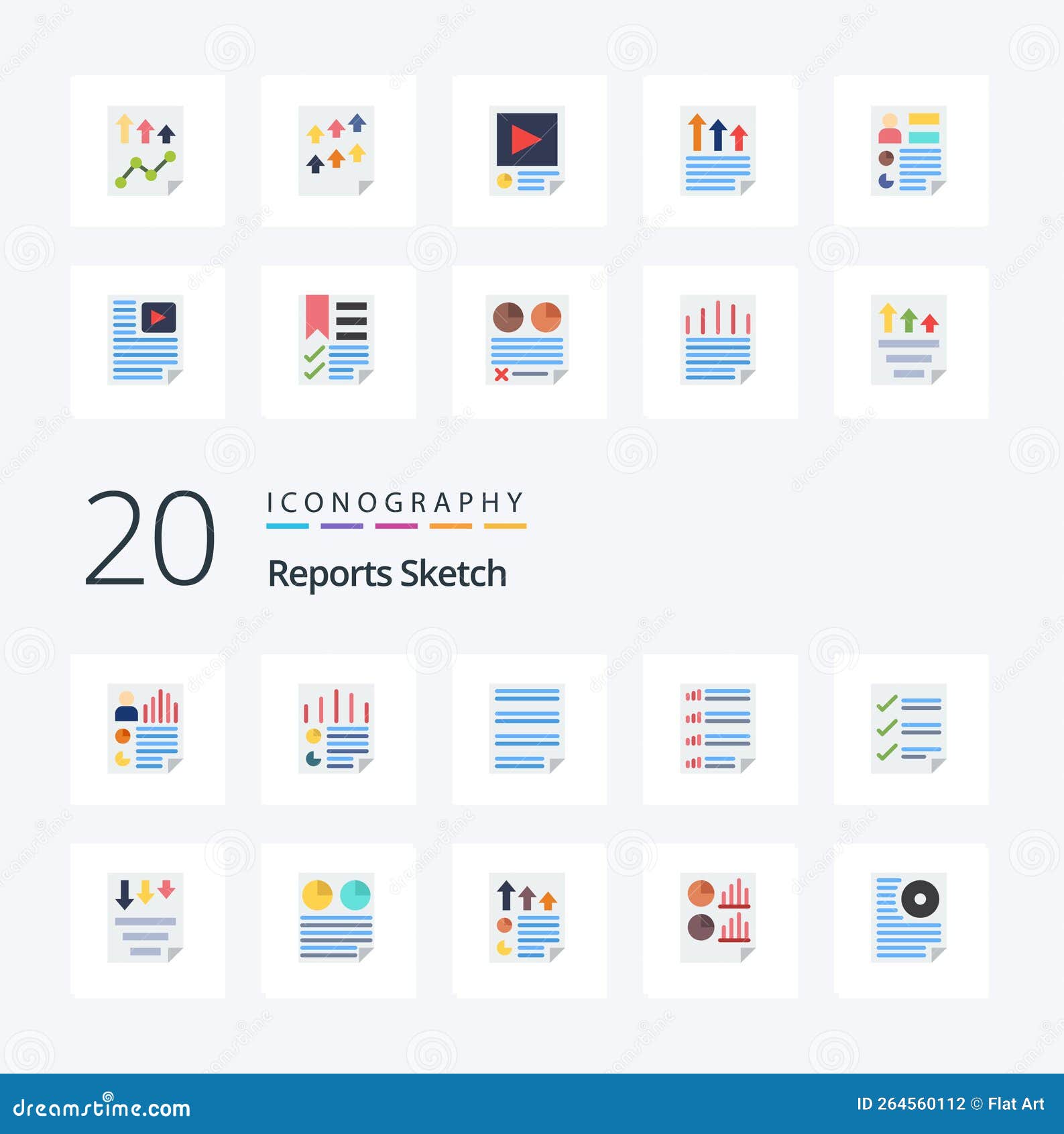 20 Reports Sketch Flat Color Icon Pack Like Document Checkmarks Page ...