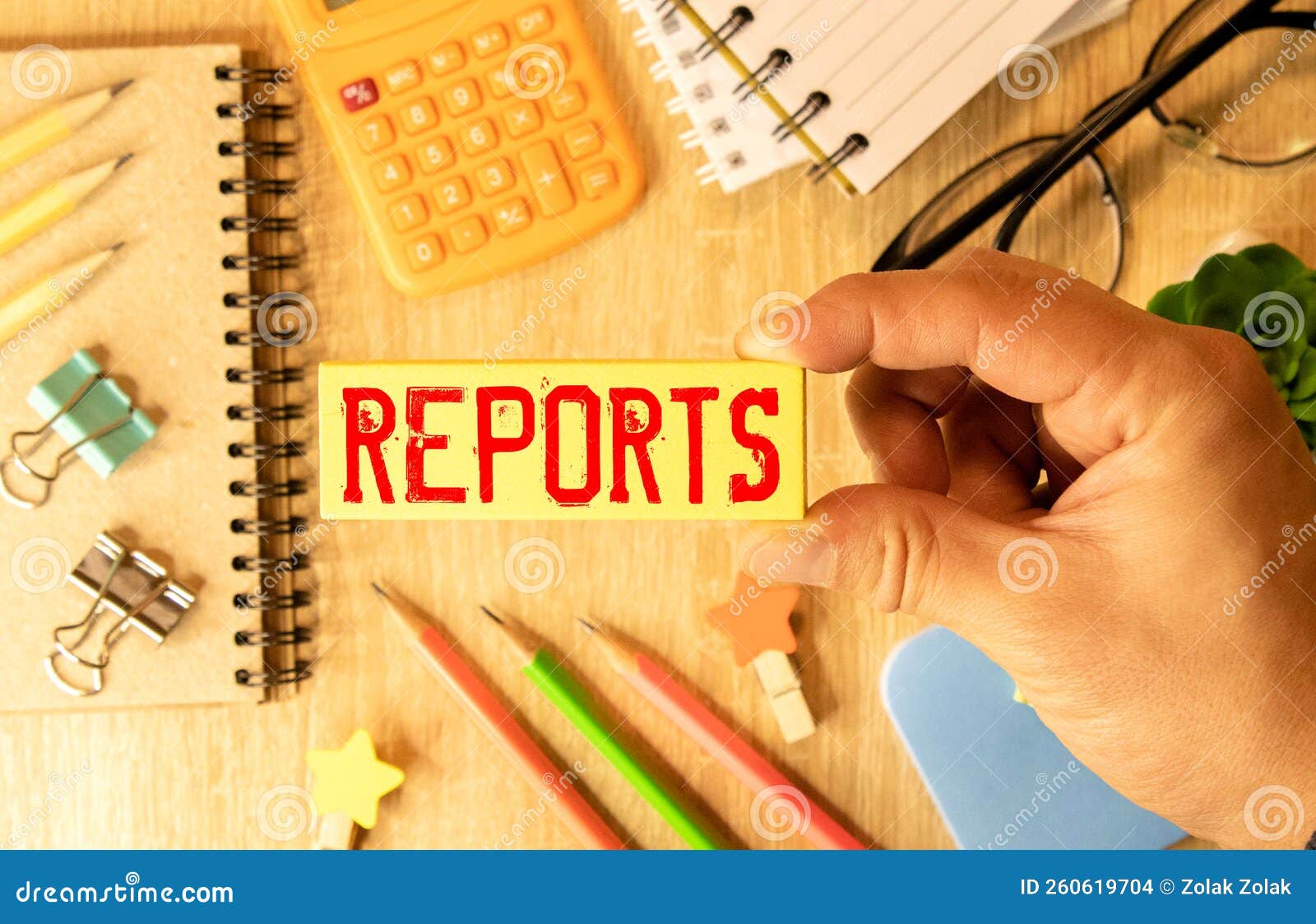 Reports Word on Card Index Paper, Concept Stock Photo - Image of document, closeup: 260619704