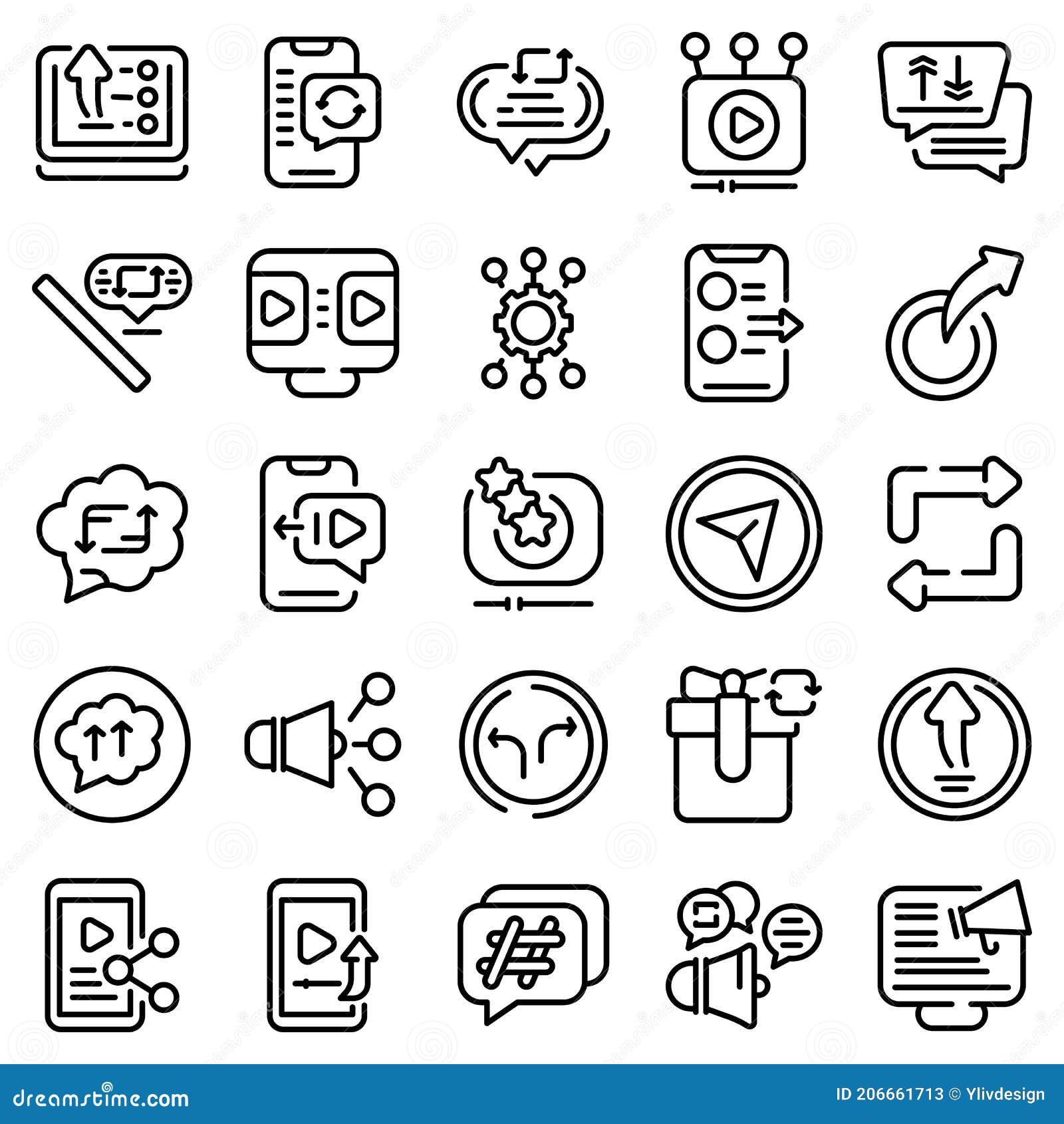Repost Icons Set, Outline Style Stock Illustration - Illustration of ...