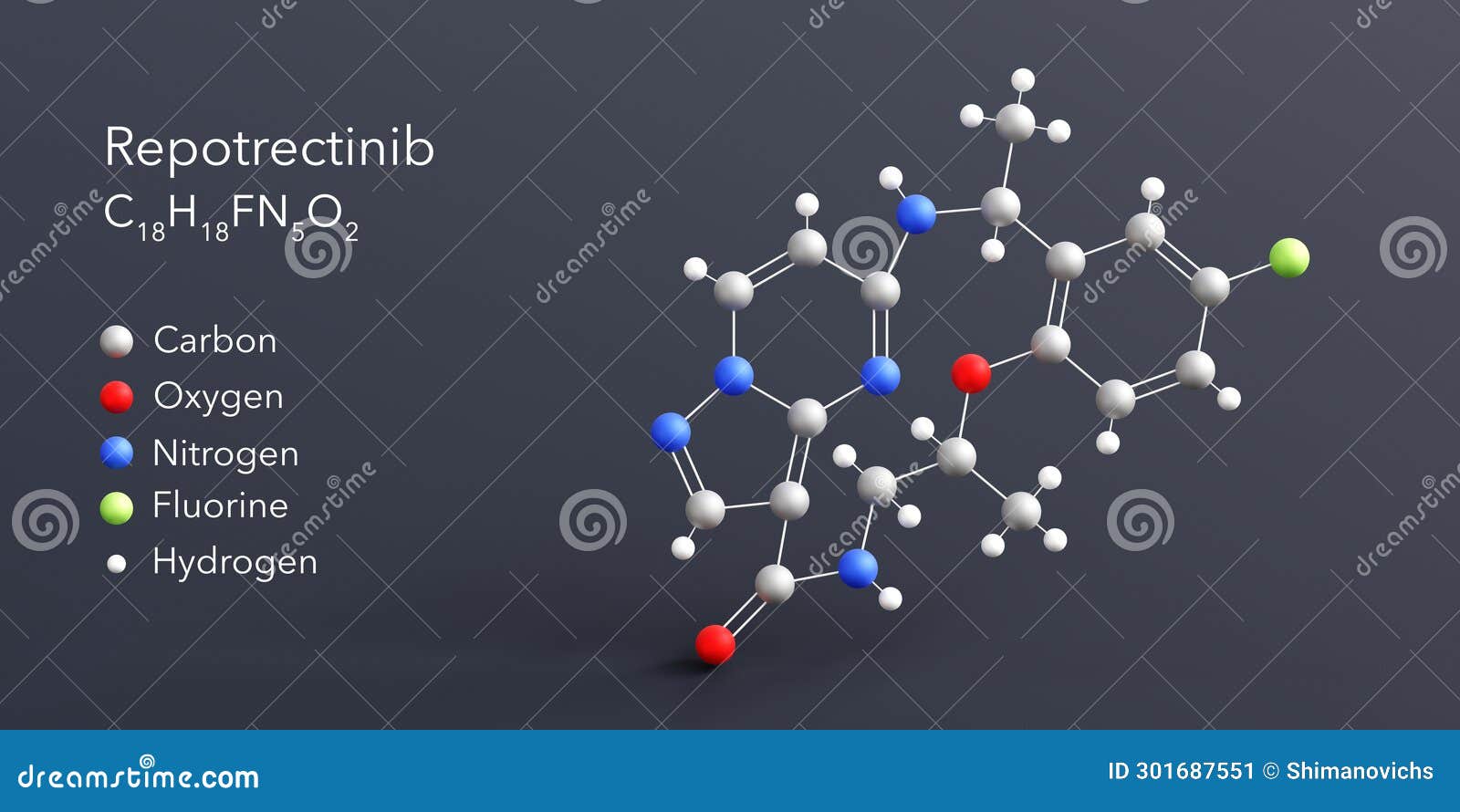Repotrectinib Molecule 3d Rendering, Flat Molecular Structure With ... Repotrectinib Molecule 3d Rendering, Flat Molecular Structure With ...