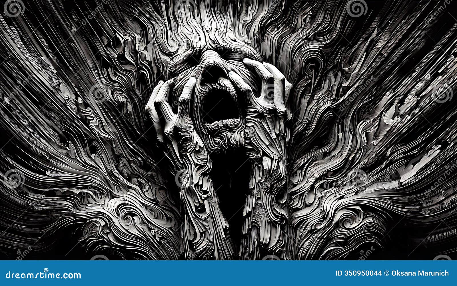 Represent Human Fear As Dense, Distorted Forms with Dark Tones, Sharp ...