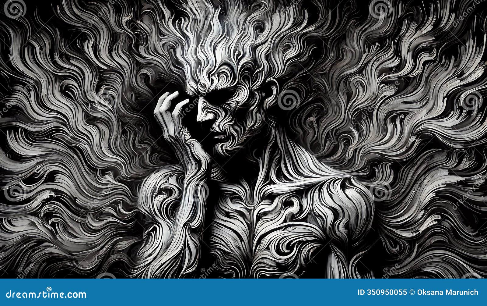 Represent Human Fear As Dense, Distorted Forms with Dark Tones, Sharp ...