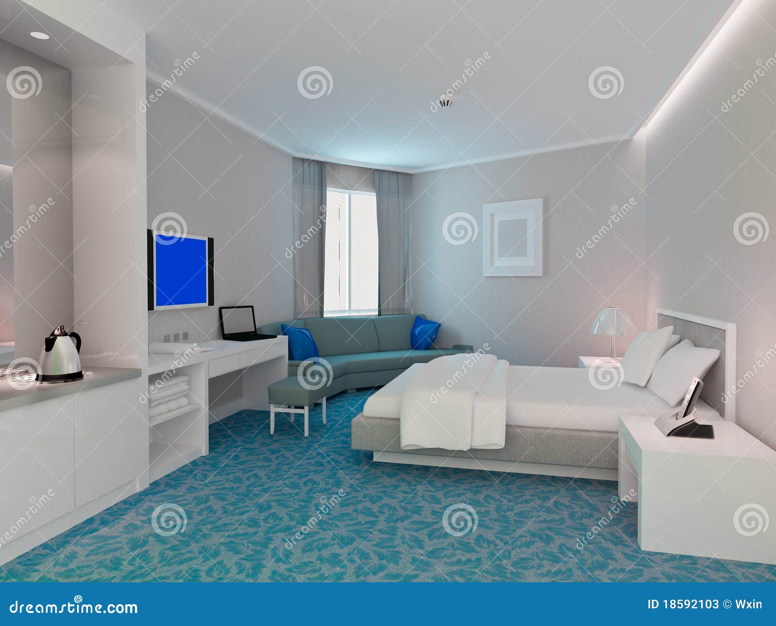 Representación Del Dormitorio 3d, Habitaciones Stock de ilustración ...