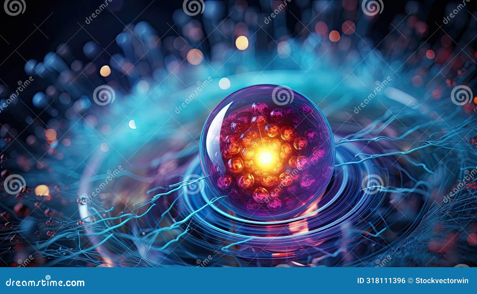 3D Representation Of Atom Structure With Vibrant Purple Orbitals And ...