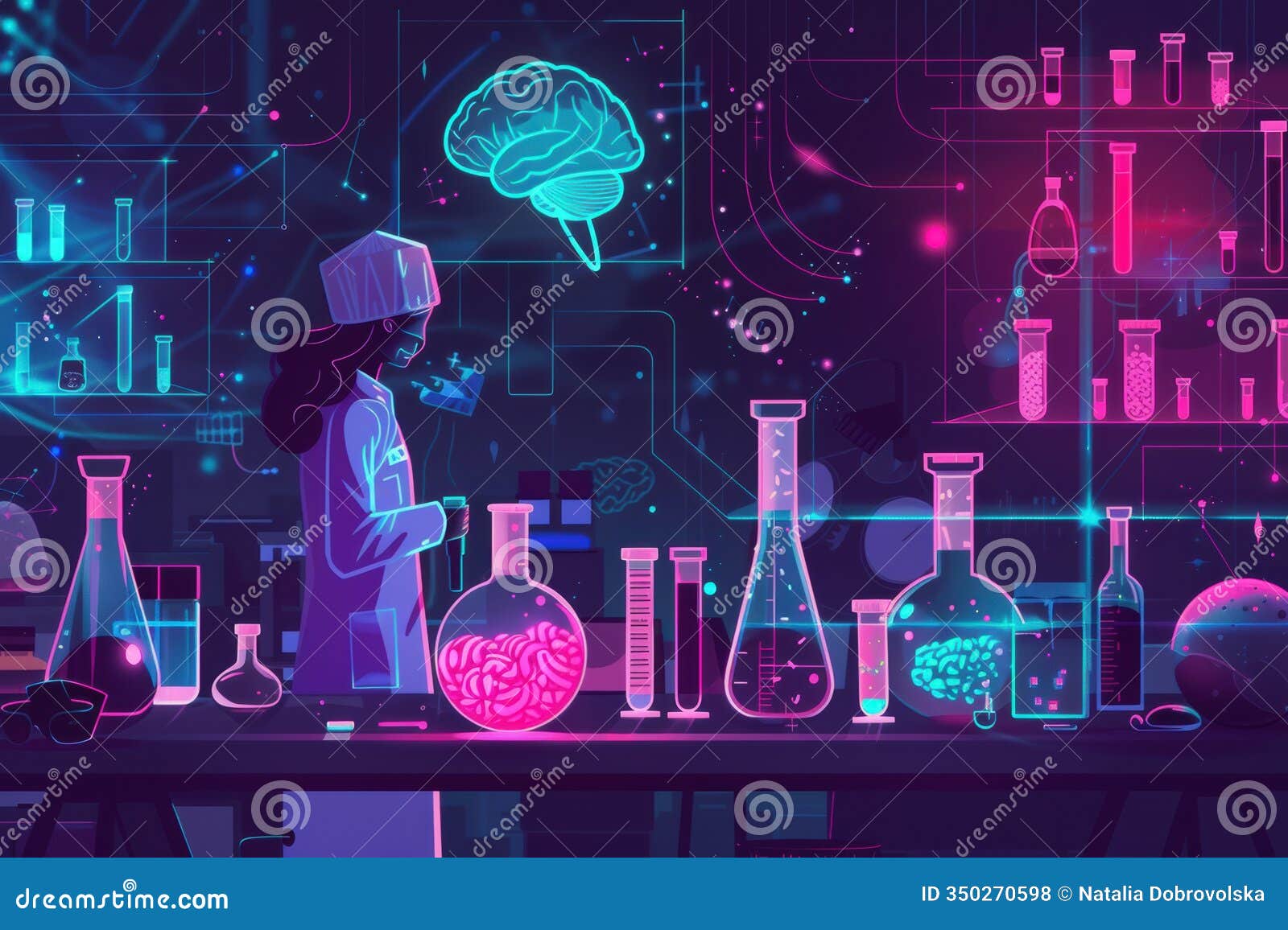 Representation of Brain Research Concept with Vibrant Neural Graphics ...