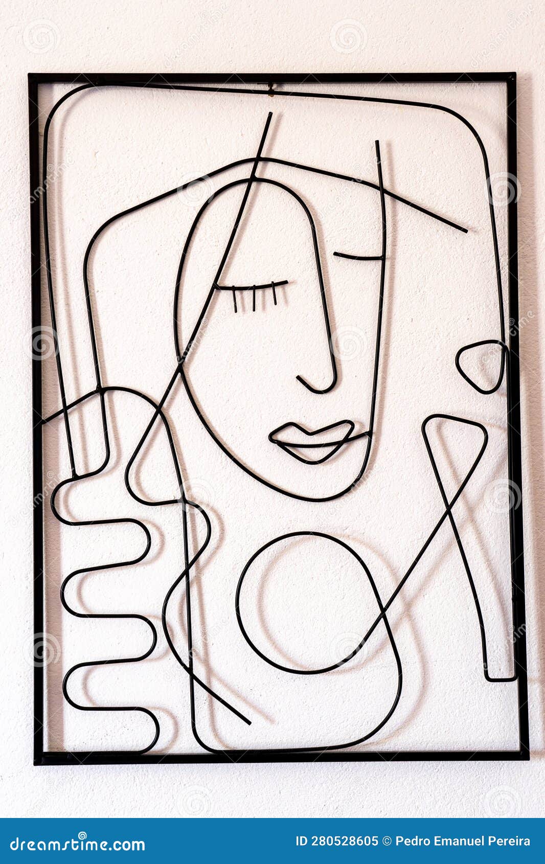 Representation of Female Human Face in Black Metallic Wire Forming a ...