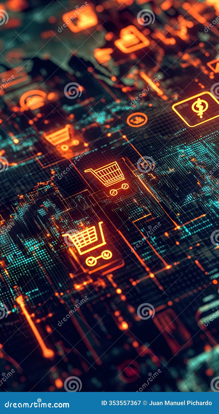 A Representation of Global E-commerce, Holographic Icons Stock ...