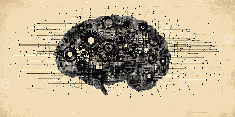 Representation of Human Brain with Gears and Circuits Illustrating ...