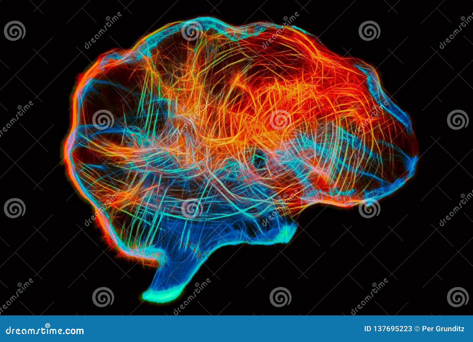Representation of Human Brain by Light Painting Technique Stock ...