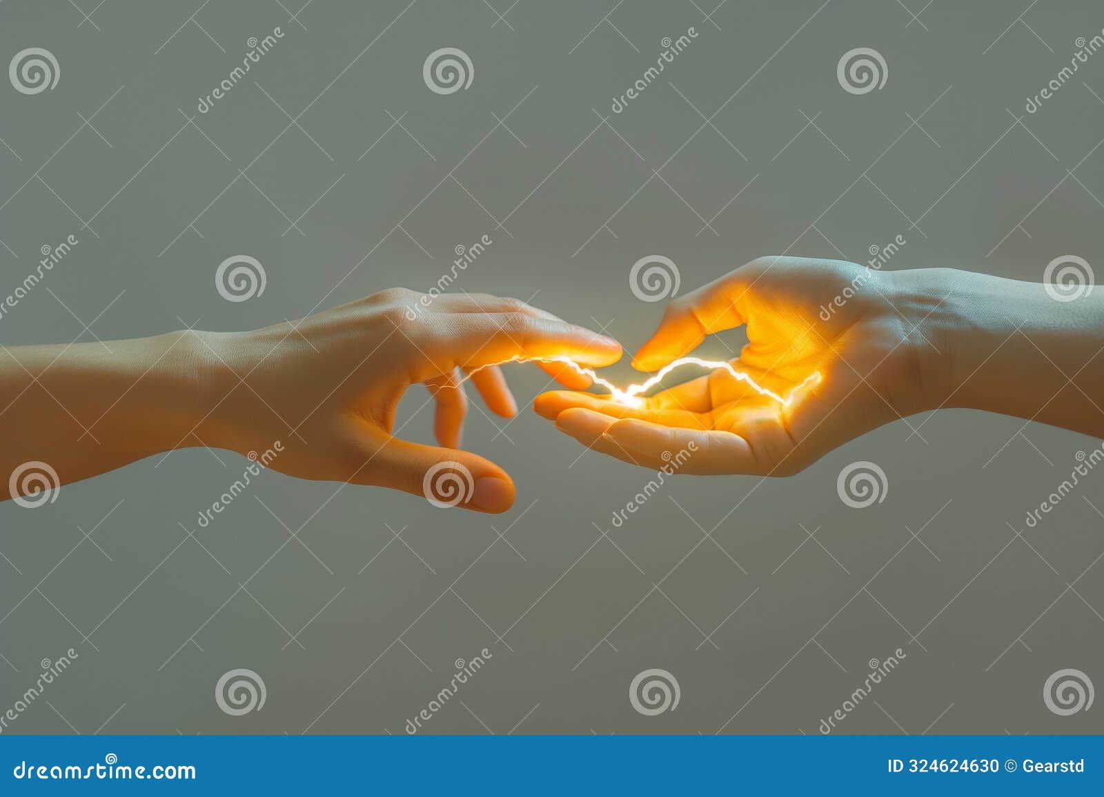 Two Hands Touching with Glowing Fingertips Stock Photo - Image of ...