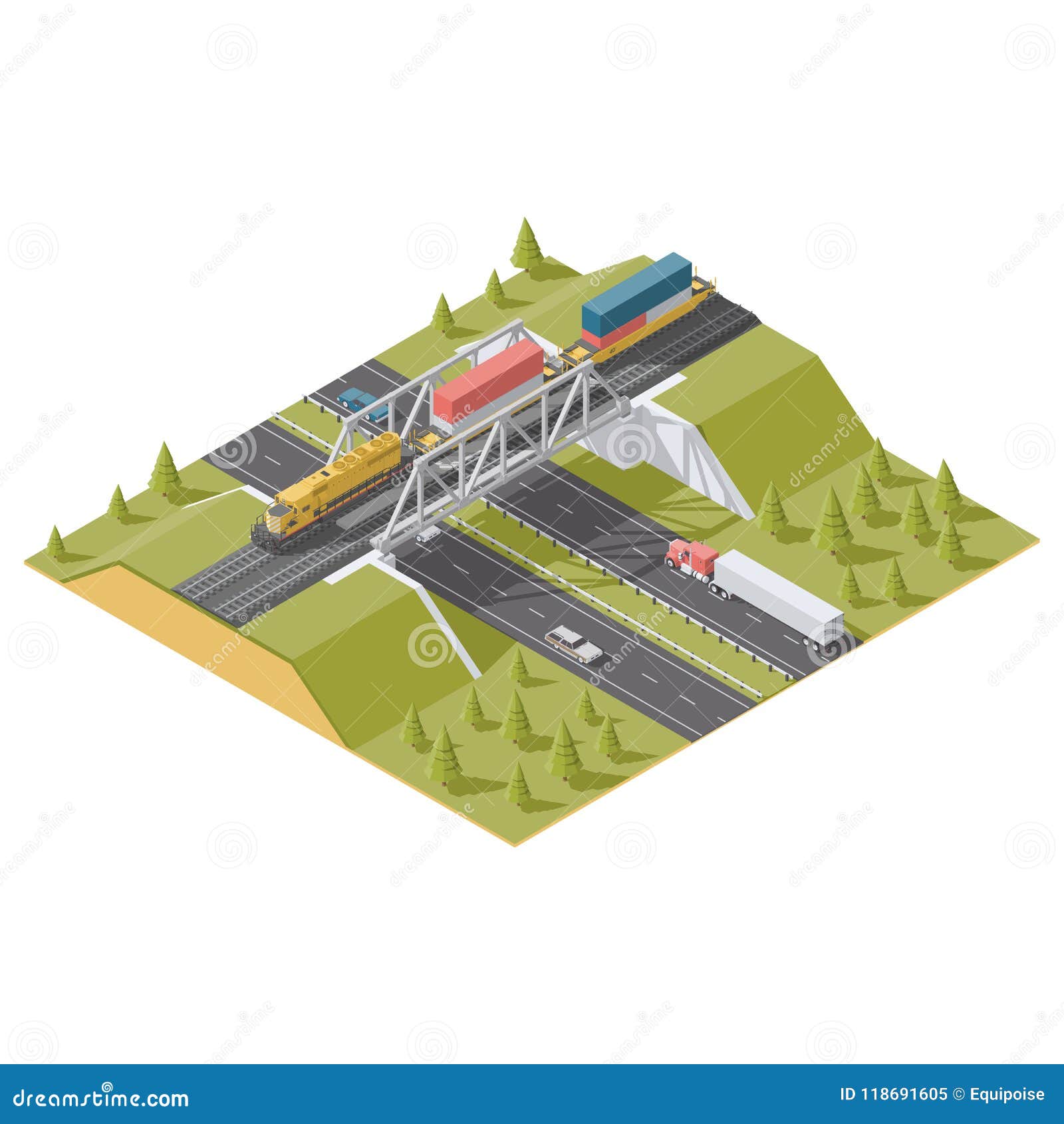 Representation Infographic Railway Bridge Over The Highway Isometric ...