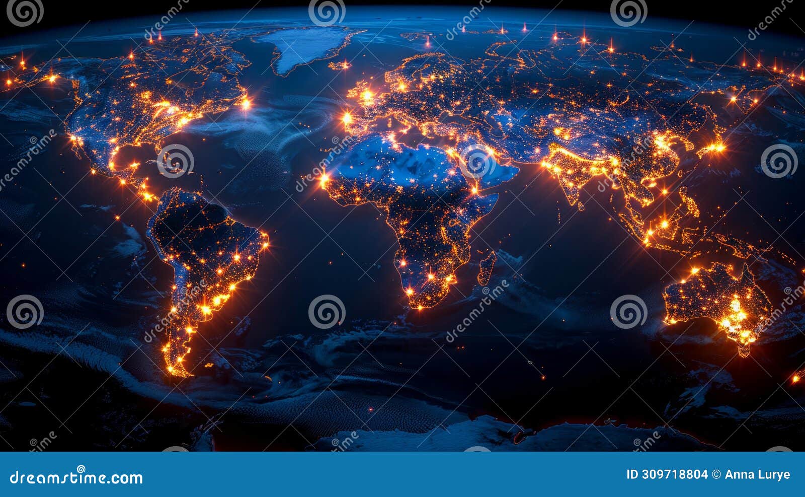 A Representation of the World Map, Illuminated by Lights. a Digital and ...
