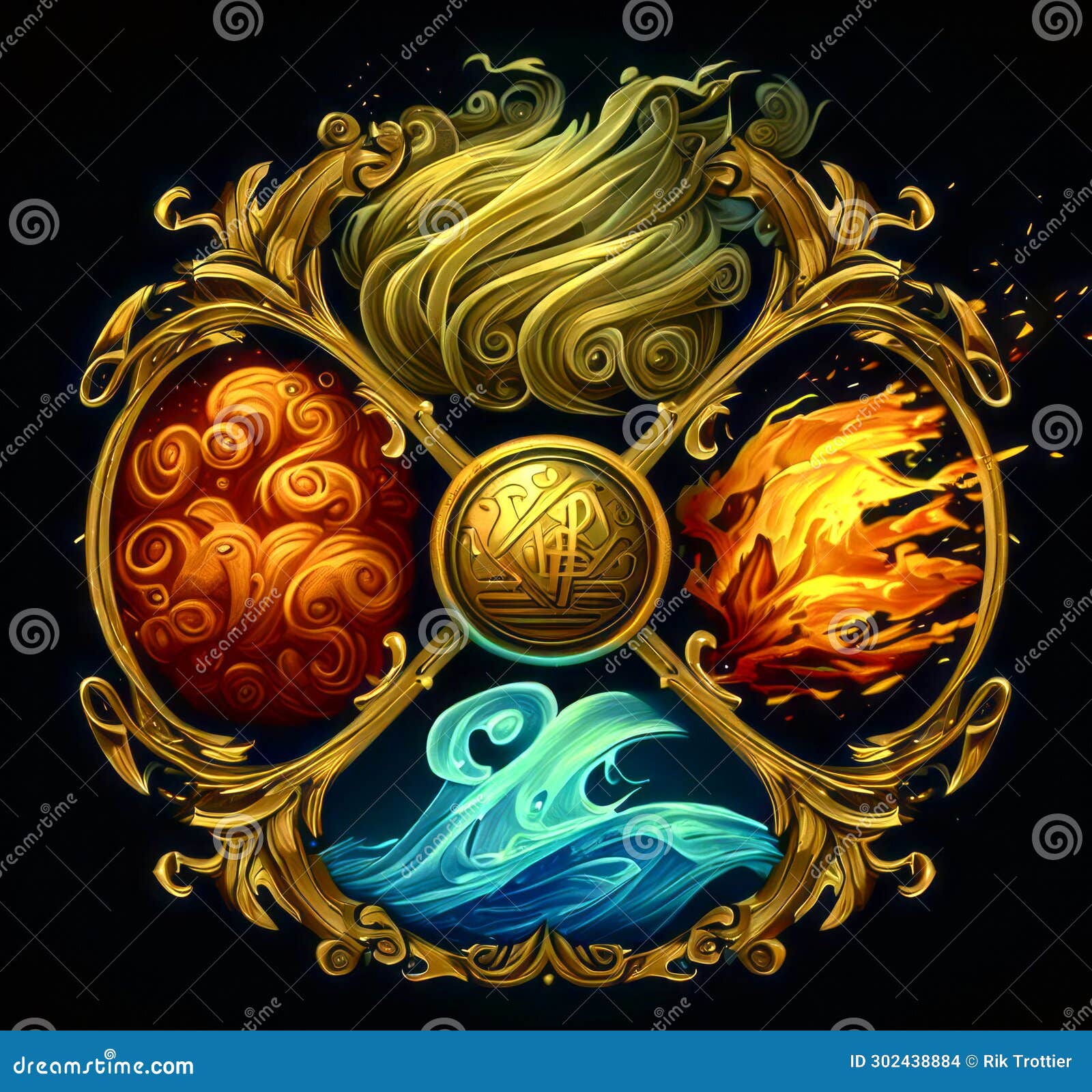 Natural Elements Water, Wind, Earth and Fire Icon Stock Illustration ...