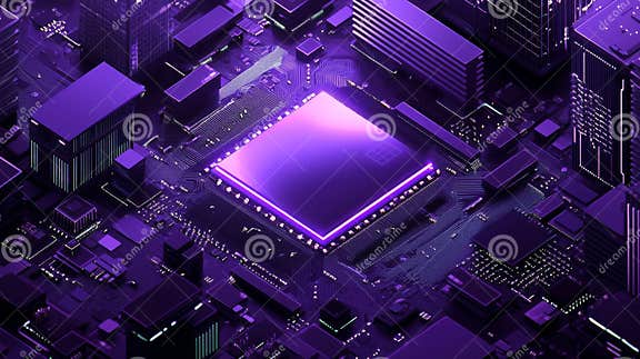 It Represents Quantum Computing, Big Data, and Database Concepts. an Isometric Banner of a CPU ...