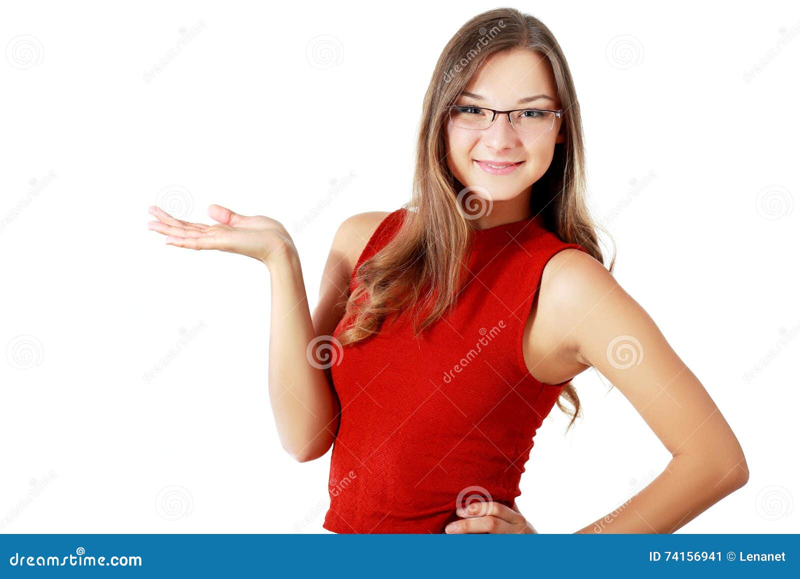 Represents something stock image. Image of girl, pointing - 74156941