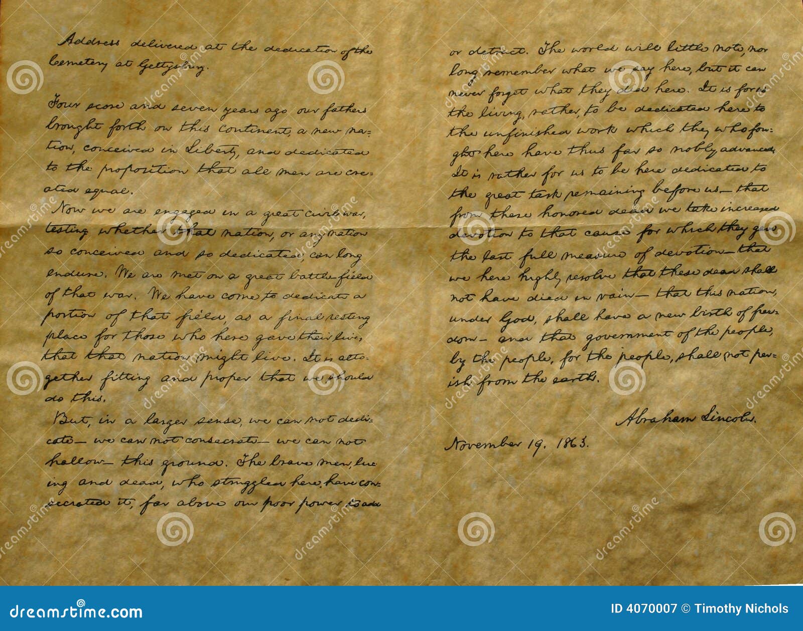 Reproduction of Gettysburg Address Stock Image - Image of gettysburg ...