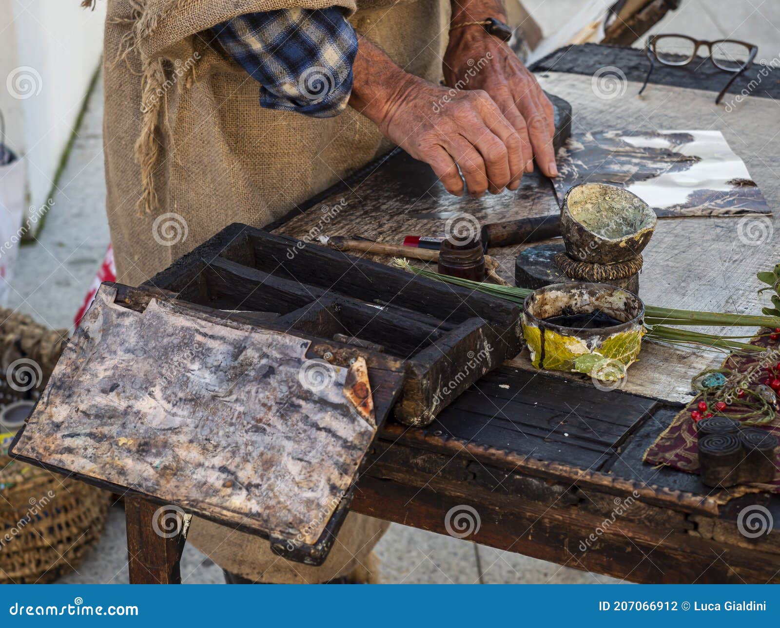 A Reproduction of a Medieval Worker Stock Photo - Image of expert, hand ...