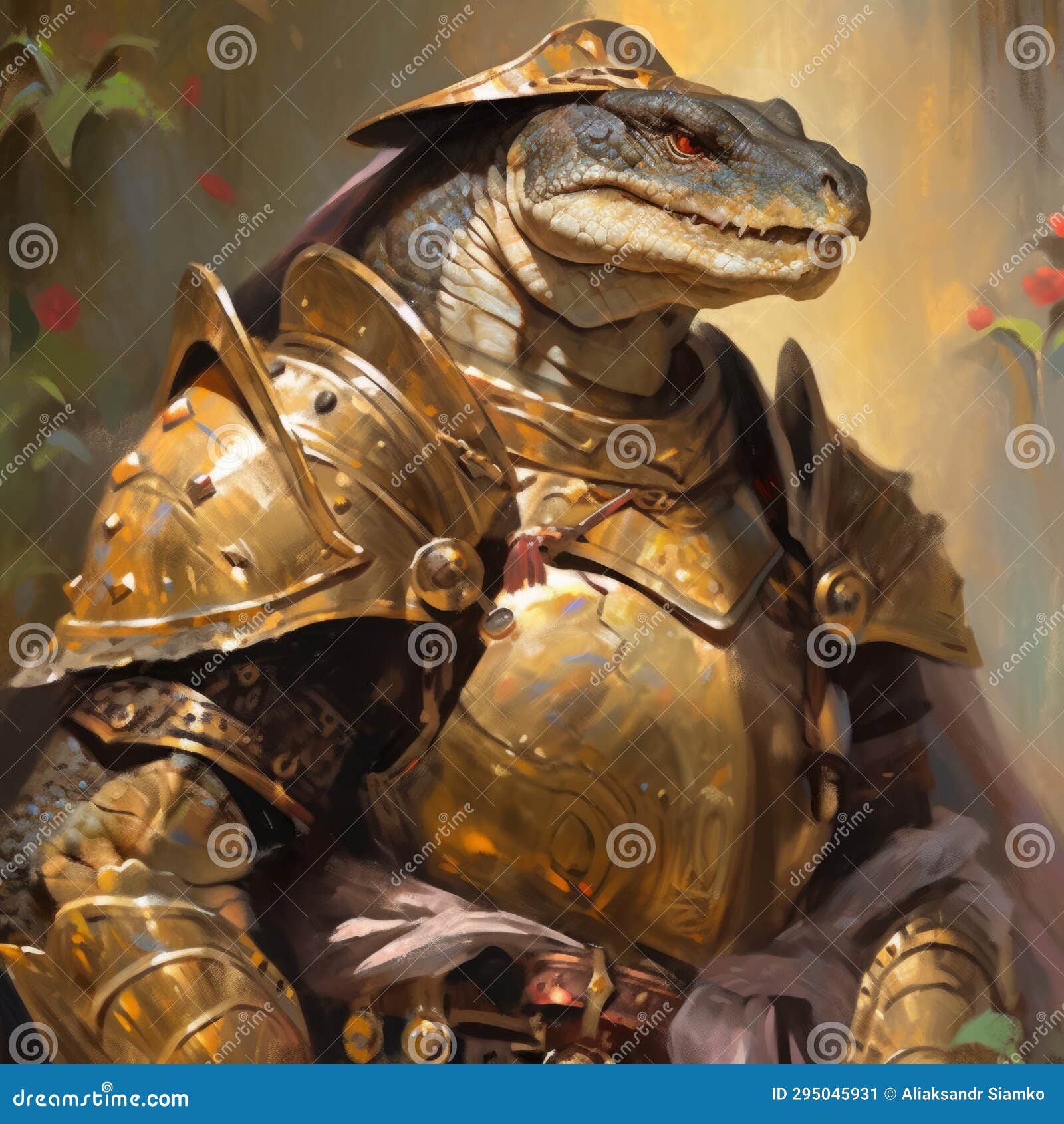 A Reptile in Armor with Red Eyes Stock Illustration - Illustration of ...