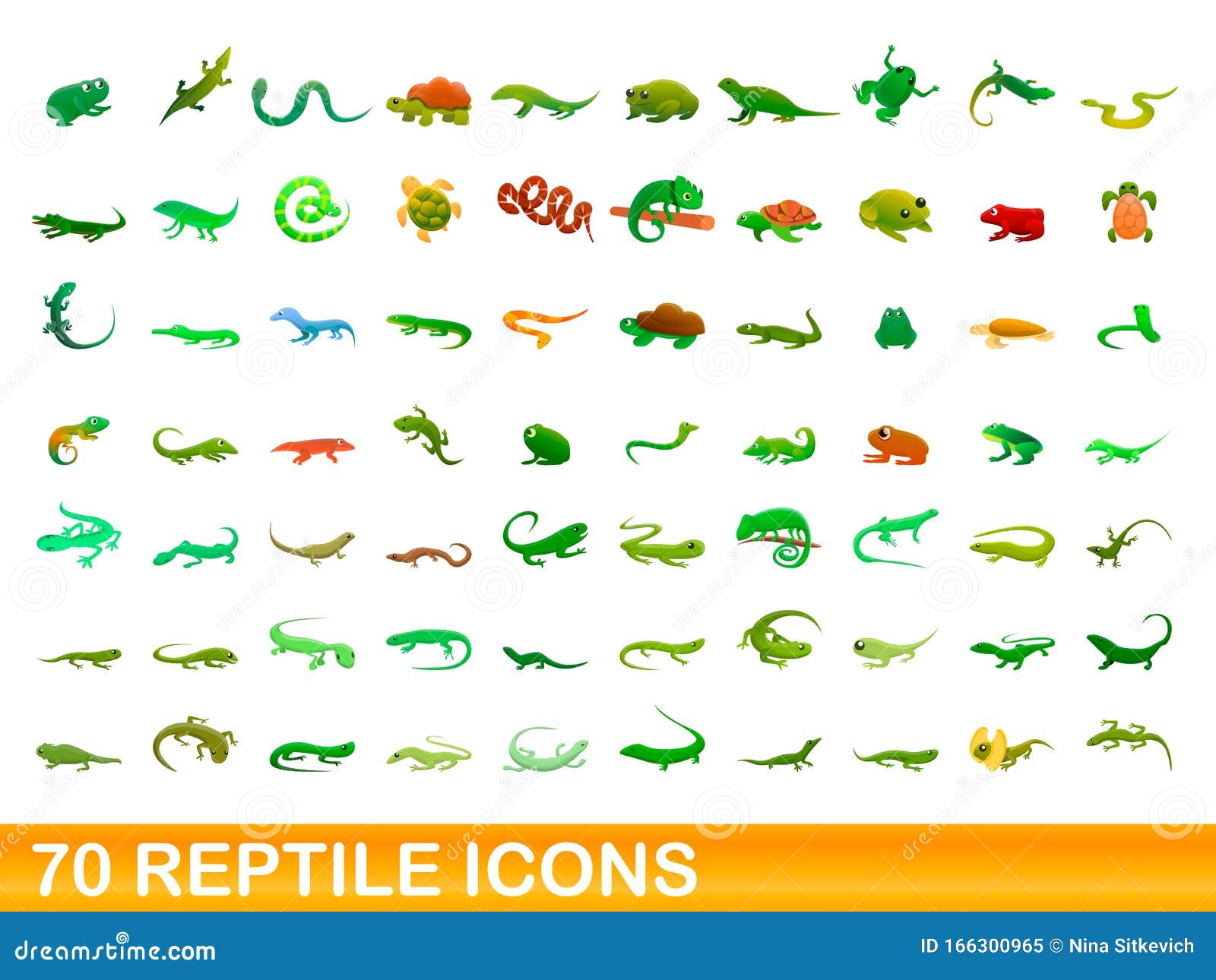 70 Reptile Icons Set, Cartoon Style Stock Vector - Illustration of frog ...