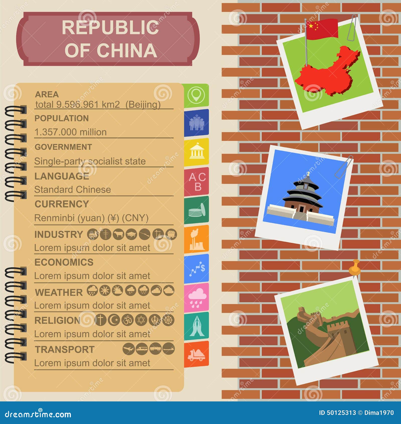 Republic of China Infographics, Statistical Data, Sights Stock Vector ...