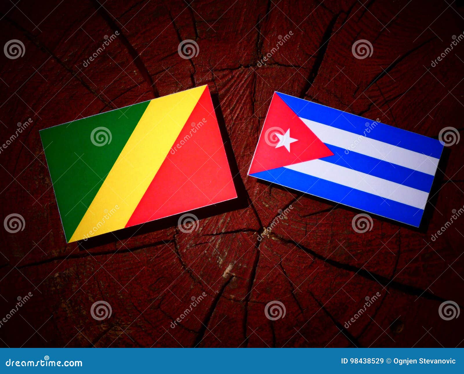 Republic of the Congo Flag with Cuban Flag on a Tree Stump Isolated ...