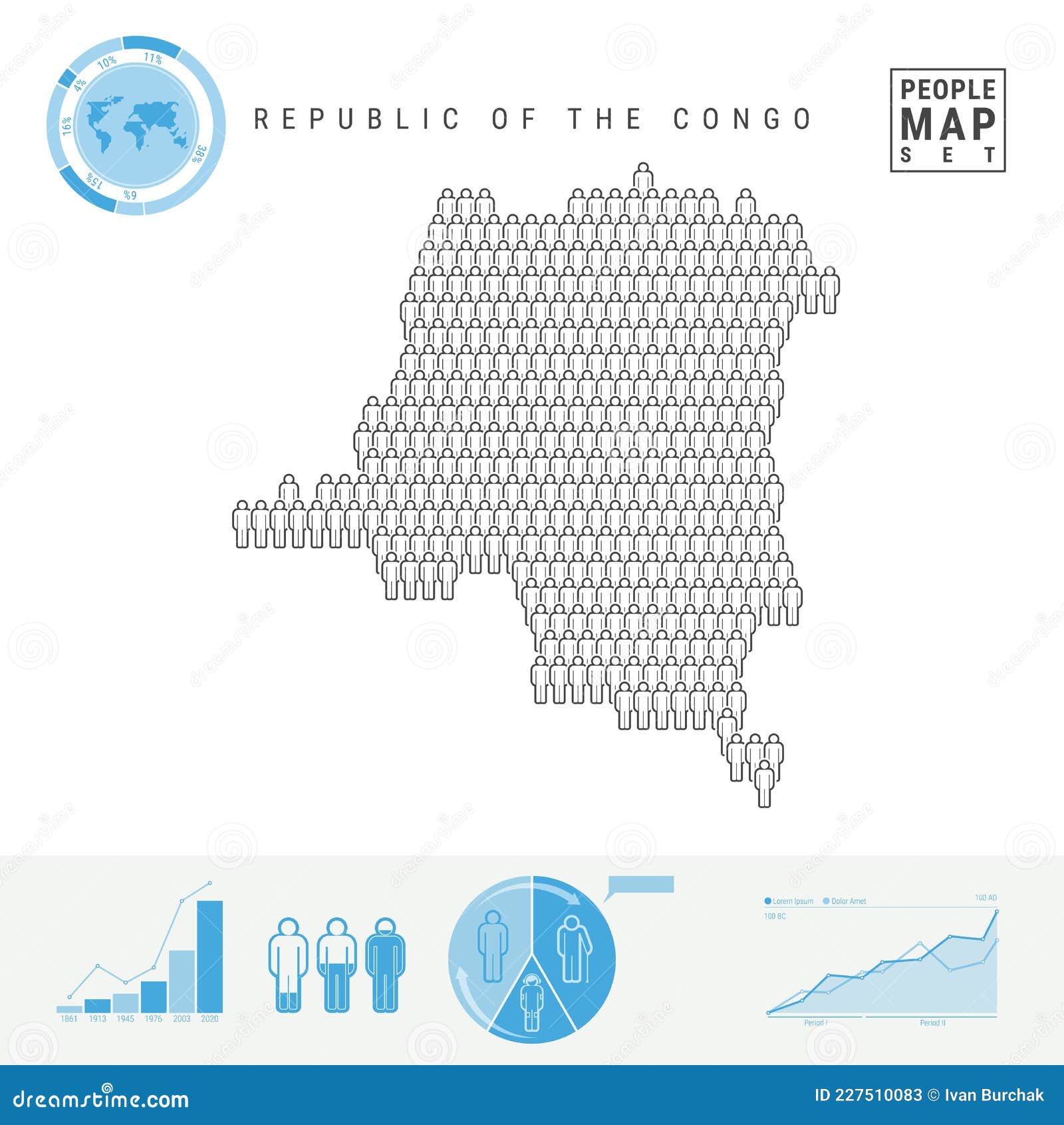 Republic of the Congo People Icon Map. Stylized Vector Silhouette of ...