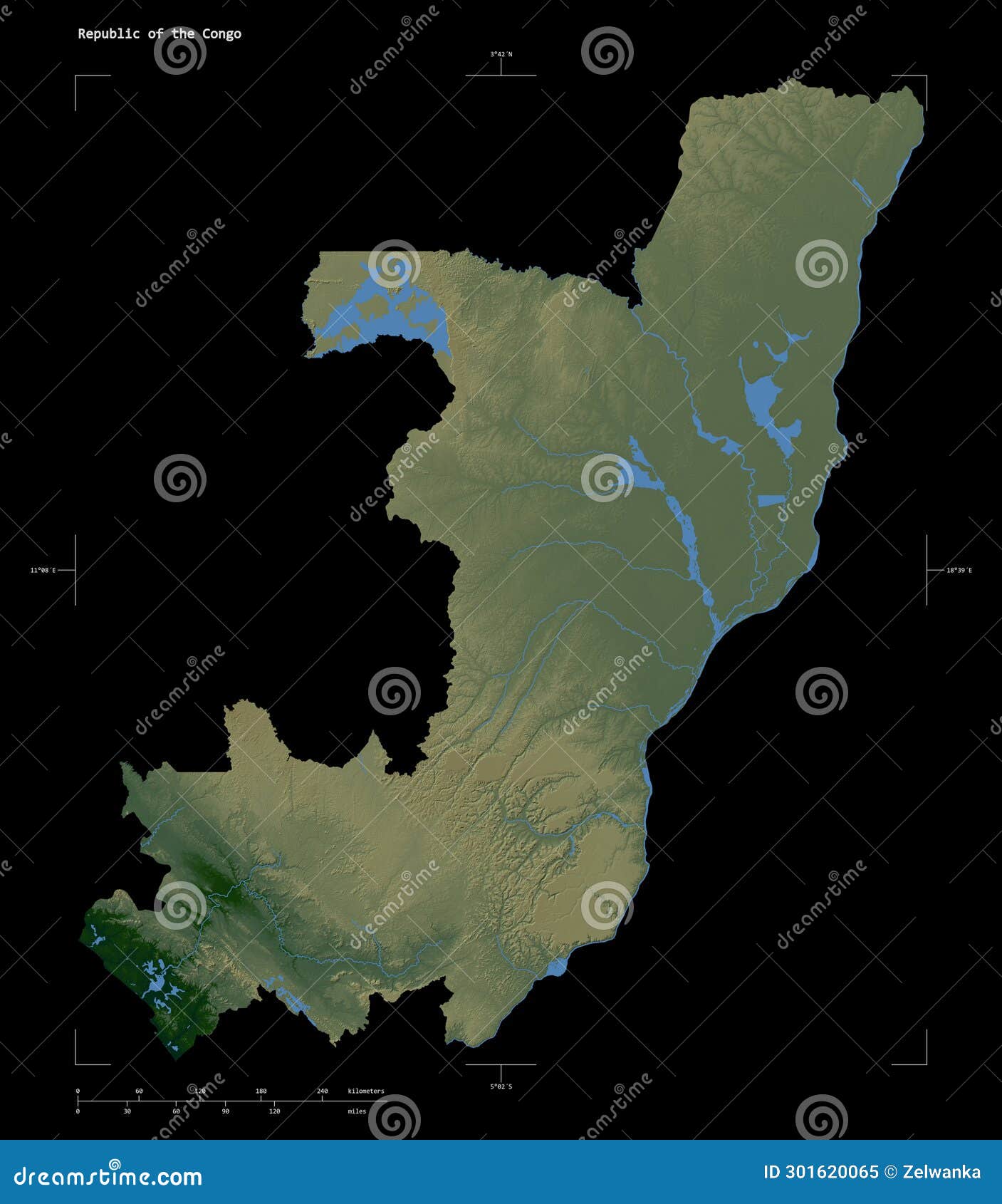 Republic of the Congo Shape on Black. Physical Stock Illustration ...