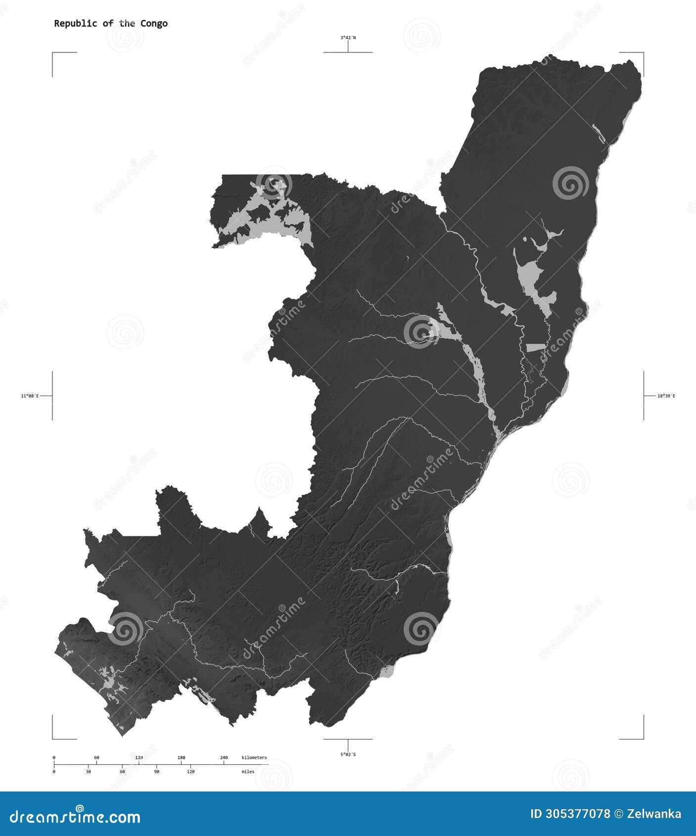 Republic of the Congo Shape on White. Grayscale Stock Illustration ...