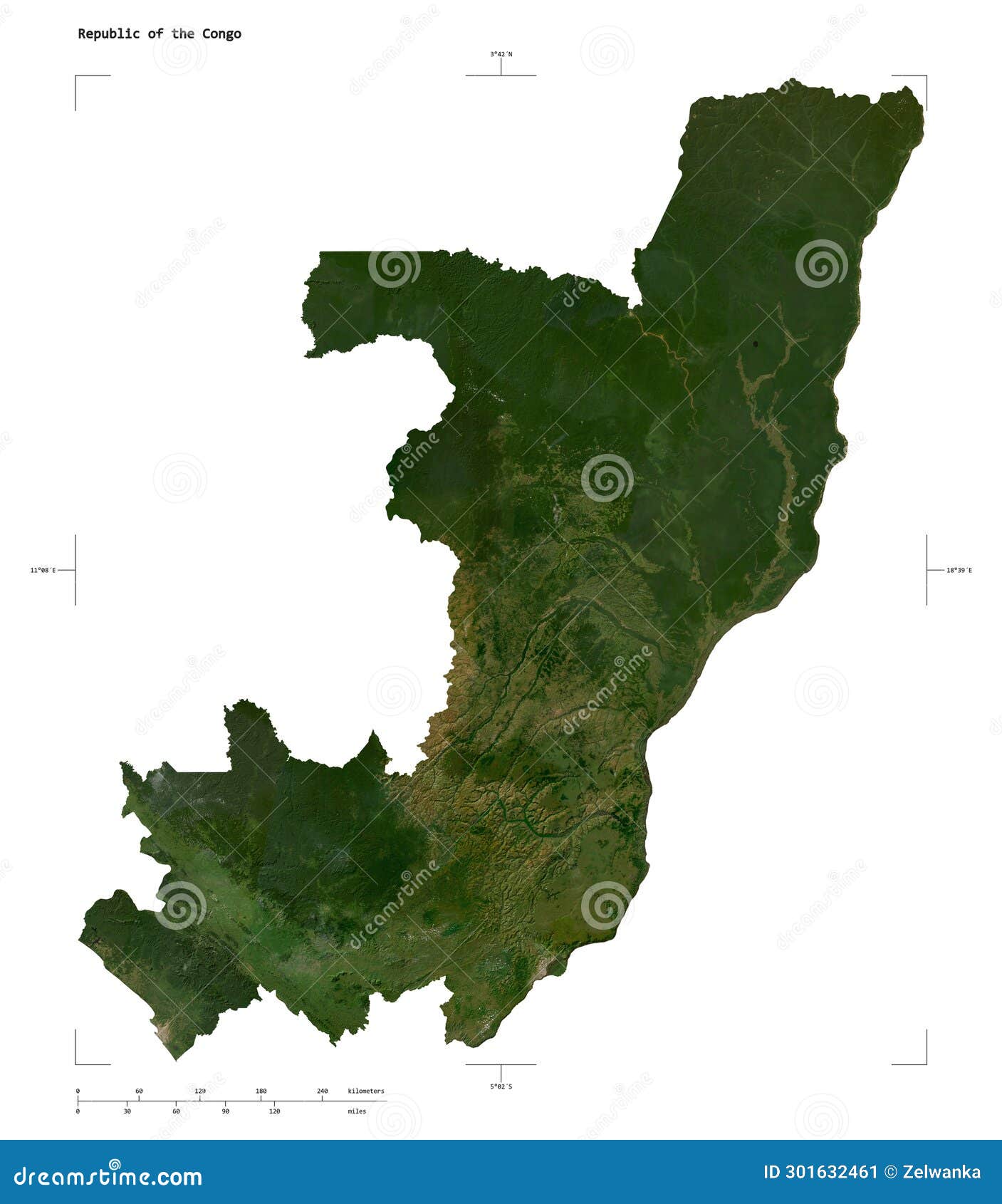 Republic of the Congo Shape on White. Low-res Satellite Stock ...